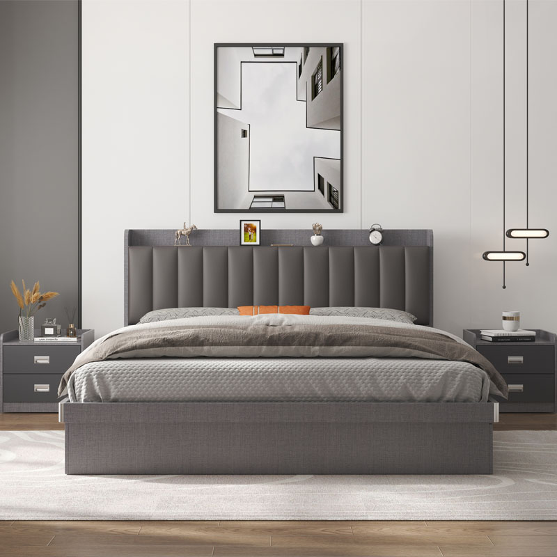 Adjustable double platform bed with drawer storage