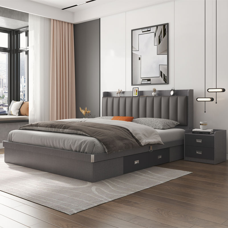 Adjustable double platform bed with drawer storage