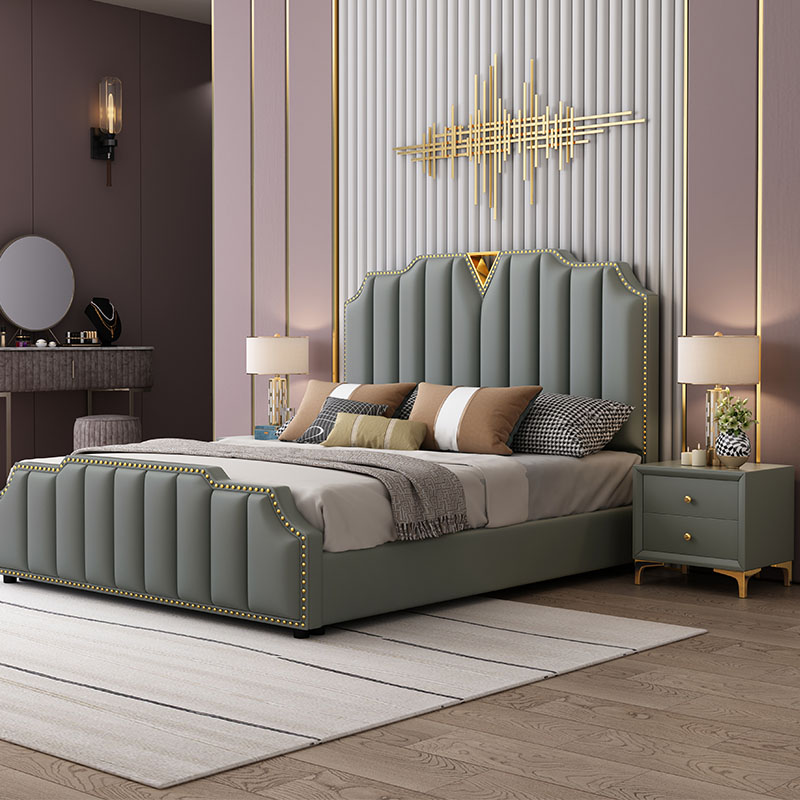 Classic simple leather double platform bed